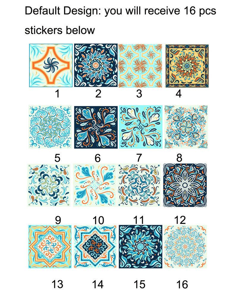 Pack of 16 Tile Stickers Wall Kitchen Bathroom Floor Home Decor