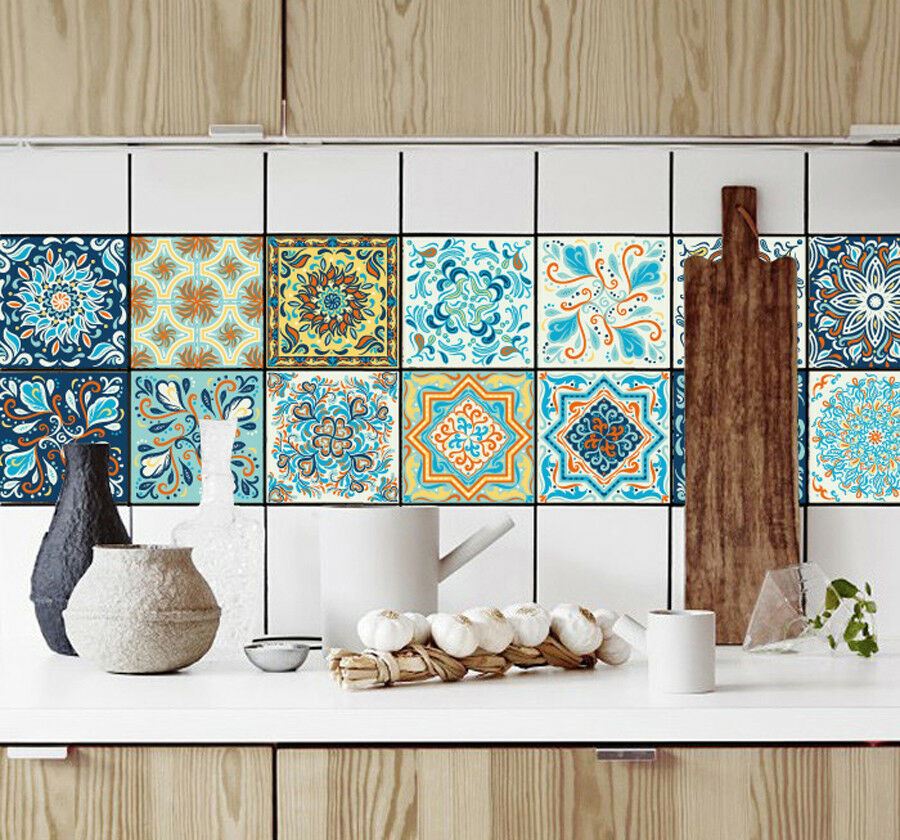 Pack of 16 Tile Stickers Wall Kitchen Bathroom Floor Home Decor