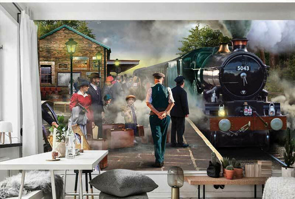 Train Station Town Wall Mural L44