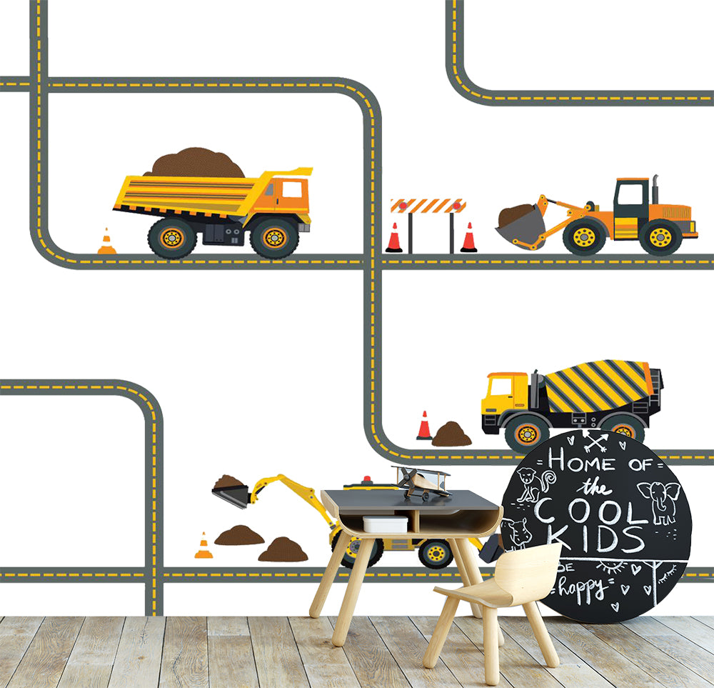 Yellow Theme Construction Vehicle Wall Stickers