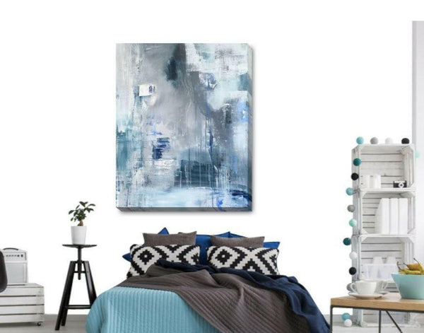 Blue Gray Abstract Stretched Canvas Print