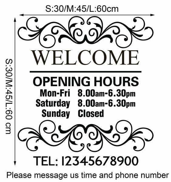 Personalised Vinyl Lettering TRADING HOURS Window sticker