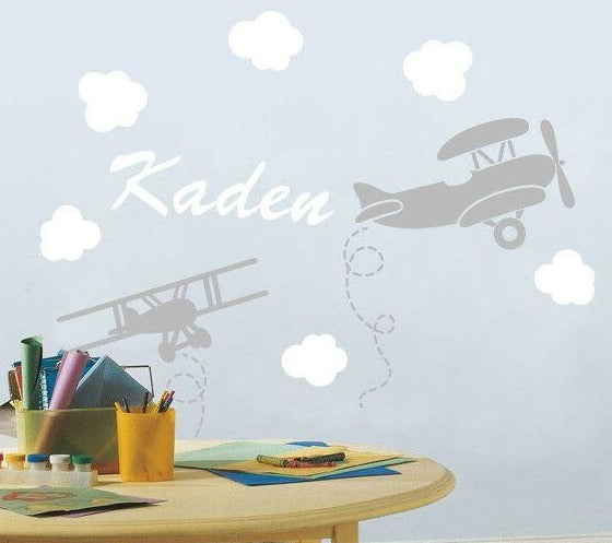 Airplanes Clouds Custom Personalized Name Wall Stickers