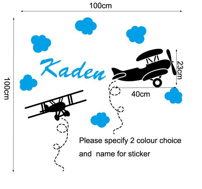 Airplanes Clouds Custom Personalized Name Wall Stickers