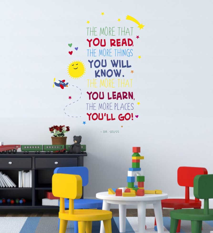 "The more you read" Dr Seuss Quote Wall Sticker - HYWallArt